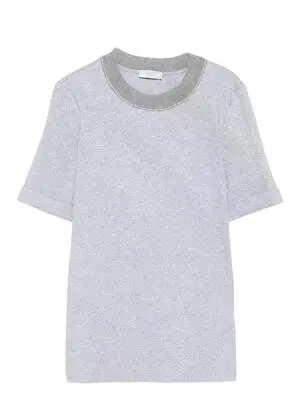 Peserico Embellished-neck T-shirt - Grey