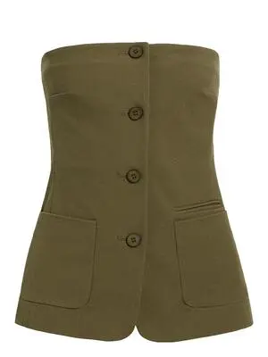 Staud Brigade Strapless Twill Top - Army Green