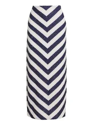 Staud Embellished Striped Mesh Maxi Skirt - Navy