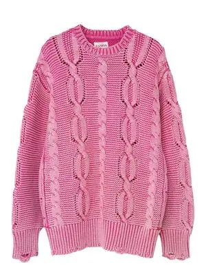 KAMIYA Cable-knit Frayed Sweater - Pink