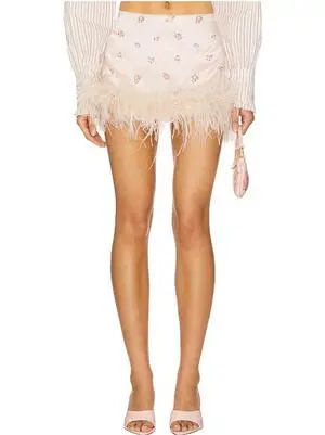 MILKWHITE Mini Skirt With Feather Trim - Pink Rose