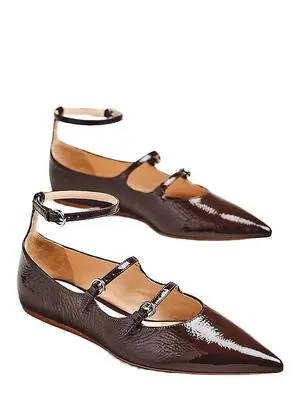 Maeve Maeve Triple-Strap Mary Jane Flats Brown Patent
