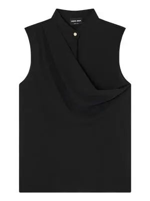 Giorgio Armani Draped Top In Triple Silk Georgette - Black