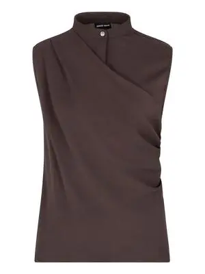 Giorgio Armani Draped Top In Triple Silk Georgette - Brown