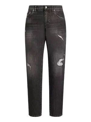 Dolce & Gabbana Distressed Logo-plaque Jeans - Black