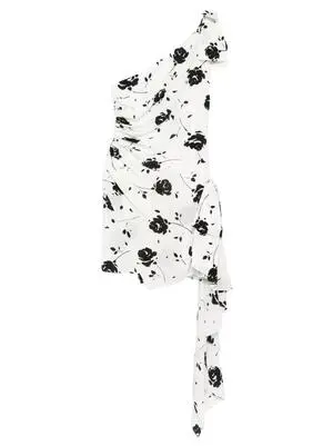 Alessandra Rich Floral-print One-shoulder Dress - White
