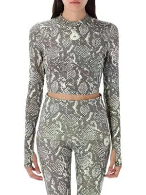 Adidas By Stella McCartney Snake-print Long-sleeve Top - Grey