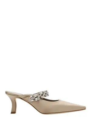 Manolo Blahnik Tamolmu Embellished Satin Mules - Beige