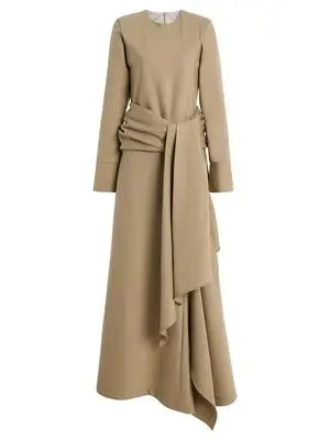 SLOAN Asymmetric Pinstriped Wool Maxi Dress - Taupe