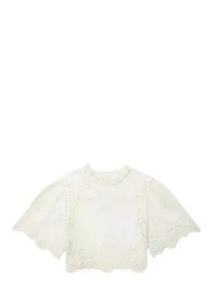 Sea Embroidered Bell-sleeve Top - White