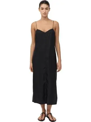 ST AGNI Silk Twill Slip Dress - Black