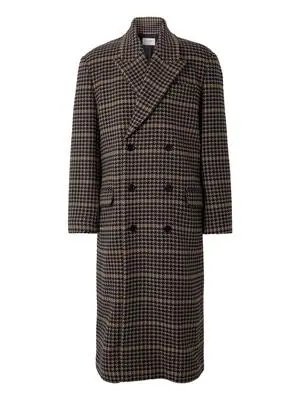 Saint Laurent Double-breasted Houndstooth Wool Coat - Black
