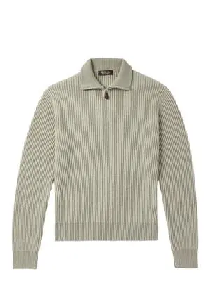 Loro Piana Plane Tree Ribbed Cashmere Half-zip Sweater - Green