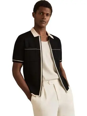 REISS Baxter Compact-knit Tipped Zip-through Shirt