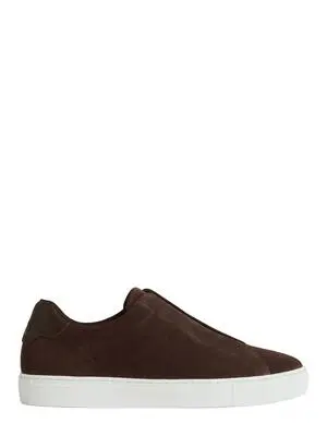REISS Suede Slip-On Trainers Chocolate Brown
