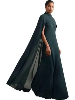 REISS Greta Petite Crepe Cape Maxi Dress - Teal Green