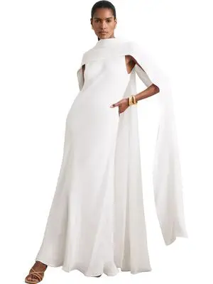 REISS Greta Petite Crepe Cape Maxi Dress - White