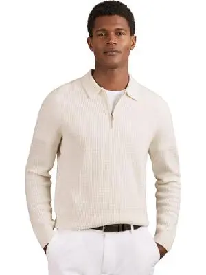 REISS Hamilton Wool Waffle-knit Half-zip Polo Shirt - Off White