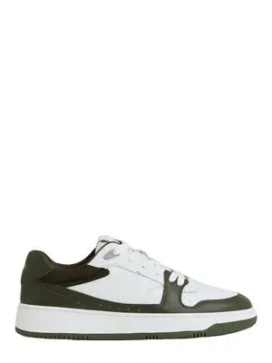 REISS Astor Panelled Leather Trainers - Khaki/white