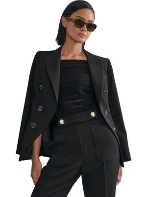 REISS Lia Wool-blend Double-breasted Blazer - Black