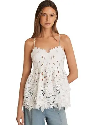 REISS Melody Cotton Cami Top - Ivory