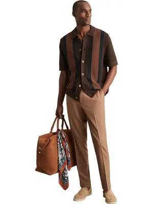 REISS Bradley Cotton Textured-knit Stripe Shirt - Brown Multi