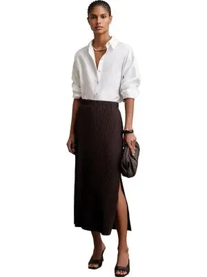 REISS Pippa Pleated Jersey Midi Skirt - Burgundy