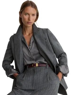 REISS Ameira Silk-Satin Shirt Dark Grey