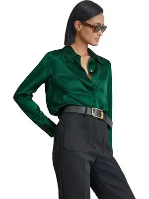 REISS Ameira Silk-Satin Shirt Green