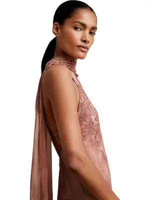 REISS Lacey Chiffon Floral Cape Maxi Dress - Pale Pink