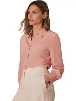 REISS Gianna Silk Embossed-button Shirt - Pink