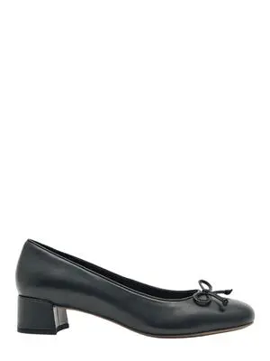 REISS Leather Block Heel Ballerina Shoes - Black