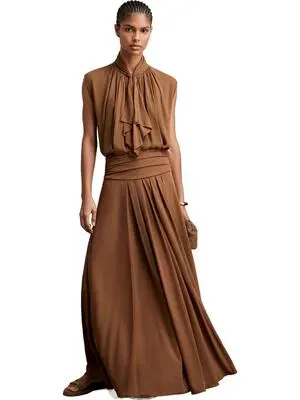 REISS Jersey Ruched-waist Maxi Skirt - Tan Brown