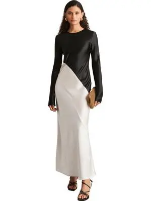 Acler Satin Colour Block Midi Dress - Ivory/black