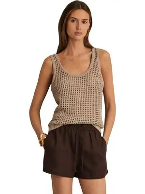 REISS Willow Linen Blend Drawstring Shorts - Chocolate Brown