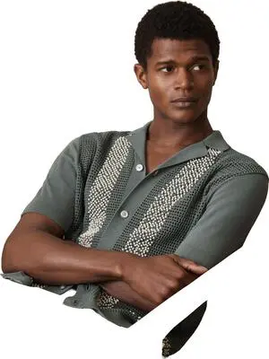REISS Accra | Ché Beaded Crochet Shirt - Sage