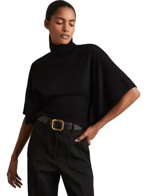 REISS Hadley Wool Batwing Roll-neck Jumper - Black
