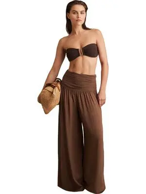 REISS Lola Lyocell Blend Wide Leg Trousers - Brown