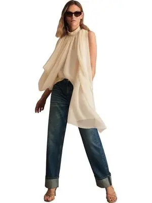 REISS Draped Sleeveless Top - Ivory