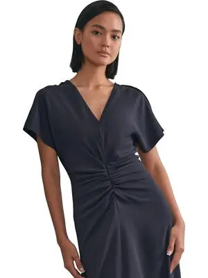 REISS Rowe Ruched-front Midi Dress - Navy
