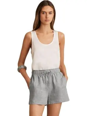 REISS Willow Linen-blend Drawstring Shorts - Blue
