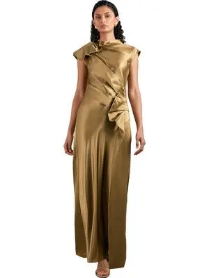 Acler Draped Satin Midi Dress - Gold Moss