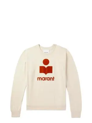MARANT Mikoy Logo-Flocked Cotton-Blend Jersey Sweater Neutrals