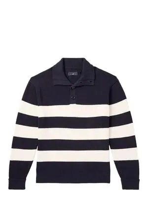 Dunhill Striped Ribbed Cotton Half-Placket Sweater Navy