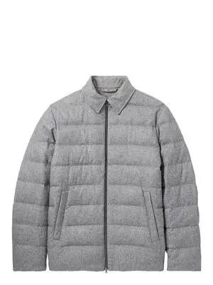 Herno Leather-trimmed Quilted Silk And Cashmere-blend Down Jacket - Gray
