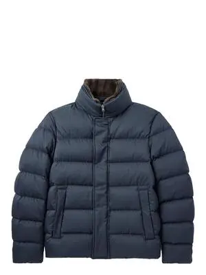 Herno Quilted Twill Down Jacket With Plush Trim - Blue