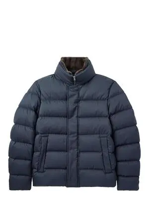 Herno Quilted Twill Down Jacket With Plush Trim Navy