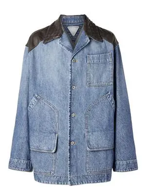 Bottega Veneta Intrecciato Leather-panelled Denim Jacket - Blue
