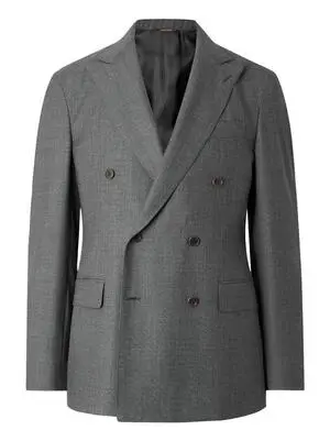 Canali Double-breasted Wool Suit Jacket - Gray