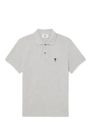 AMI Paris Logo-embroidered Organic Cotton-piqué Polo Shirt - Gray